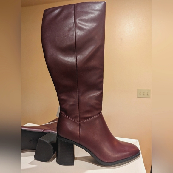 a new day | Shoes | Womens Joy Tall Block Heeled Boots In Burgundy Size ...